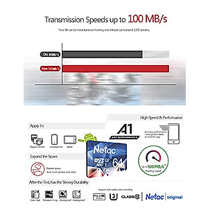 Netac 64GB 3 Pack Micro SD Card Ultra Micro SDXC TF Memory Card Extend Capacity Up to 100MB/s, 667X, U3, C10, V30, A1, FAT32, High Speed TF Card for Switch/Dash cam/Camera/Smartphone