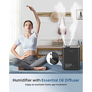 FABULETTA Top Fill Humidifiers for Bedroom, 5L Cool Mist Air Humidifiers with Remote Control, 3 Mist Levels, Essential Oil Diffuser, 2.4Mhz Ultrasonic, Auto Mode, Quiet Sleep ＆ Night Light(Black)