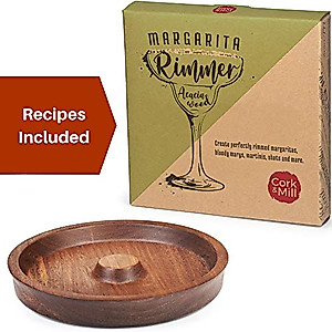 Cork & Mill Margarita Salt Rimmer, Acacia Wood Glass Rimmer, Sugar and Salt Rimmer for Wide Glasses up to 5.5 Inches
