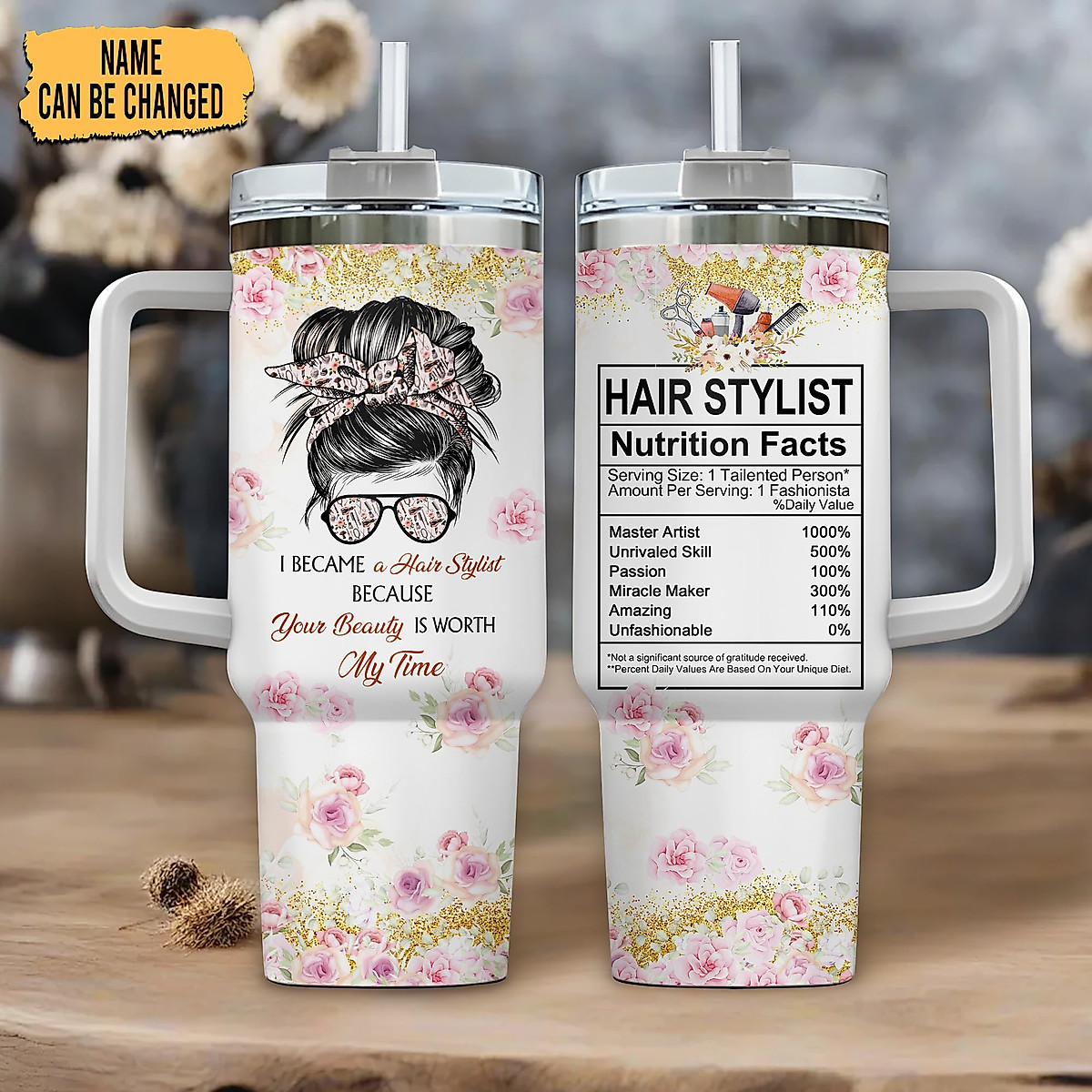 Hyturtle Personalized Coffee Tumbler Hairstylist Customized Name 40 oz Tumbler with Handle and Straw Lid, Birthday Gifts For Hairdressers Men Women Insulated Mugs Wine Tumblers Stainless Steel Cups