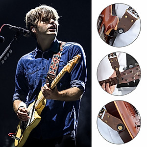 Nefelibata Guitar Strap,Jacquard Embroidery Cotton Guitar Straps with Crazy Horse Leather Ends for Bass, Electric & Acoustic, Best Gifts for Kids, Guitarists(Golden Jacquard)