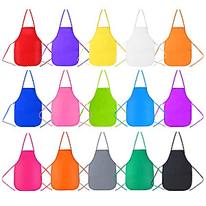 Caydo 15 Pieces Middle Size Kids Painting Apron for Ages 5 to 10, in Kitchen, Classroom, Community Event, Crafts and Art Painting Activity, 15 Colors