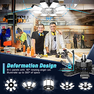 VRTOGTHE LED Garage Light - 2 Pack 260W 26000LM LED Garage Ceiling Light with 8+1 Adjustable Panels and Constant Drive, 6500K Shop Light Screw in E26 E27 Socket for Workshop, Storage Room, Warehouse