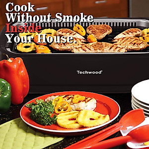 Indoor Smokeless Grill, Techwood 1500W Electric Indoor Grill with Tempered Glass Lid, Portable Non-stick BBQ Korean Grill, Turbo Smoke Extractor Technology, Drip Tray& Double Removable Plate, Black