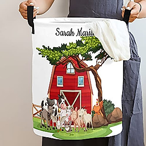NZOOHY Farm Animals Personalized Custom Laundry Basket Clothes Round Storage Handle Waterproof, Custom Foldable Large Capacity and Lightweight, For Bedroom Bathroom Decoration