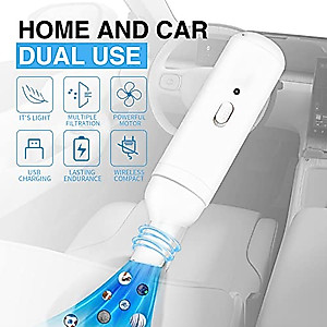 BIWASE Mini Protable Car Vacuum Cordless,Handheld Vacuum for Quick Cleaning,USB Charging,Quick Car Vacuum Cleaner for Pet Hair, Home,Office and Car Cleaning(White)