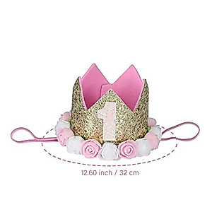 WELROG Baby Girls Cake Smash Outfit - Tutu Bloomers Diaper Cover Headband Pearl Necklace for First Birthday (Pink)