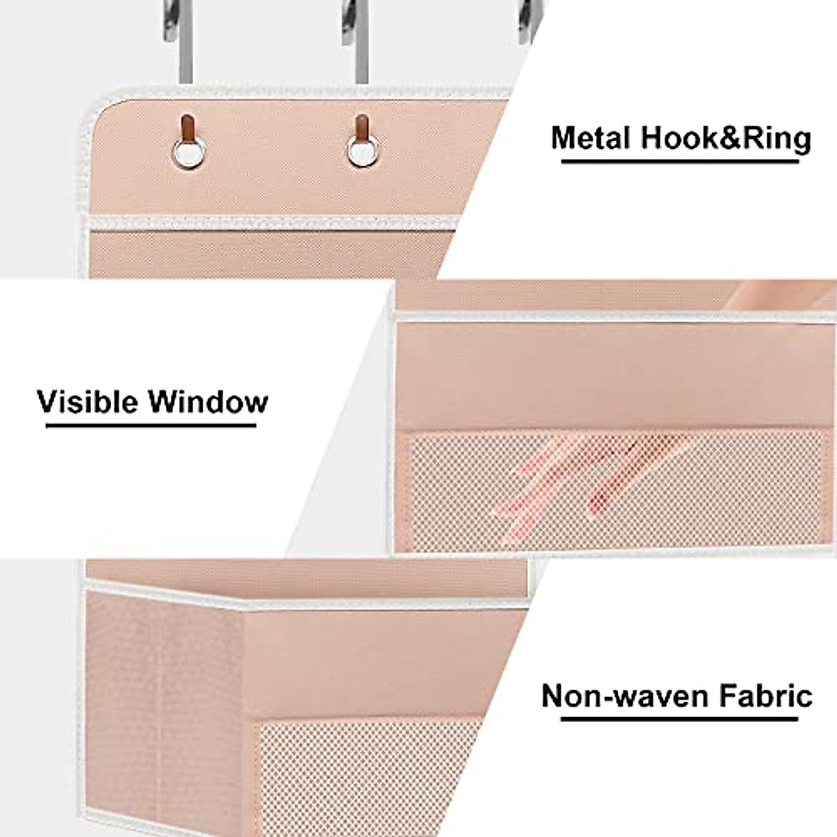 Vaisoz Over The Door Organizer,6 Large Pockets Fabric Over The Door Storage with Mesh Perspective Window,Wall Mount Organizer Hanging for Closet Nursery,Baby Storage(Pink), 5.1D x 12.2W x 60.2H in