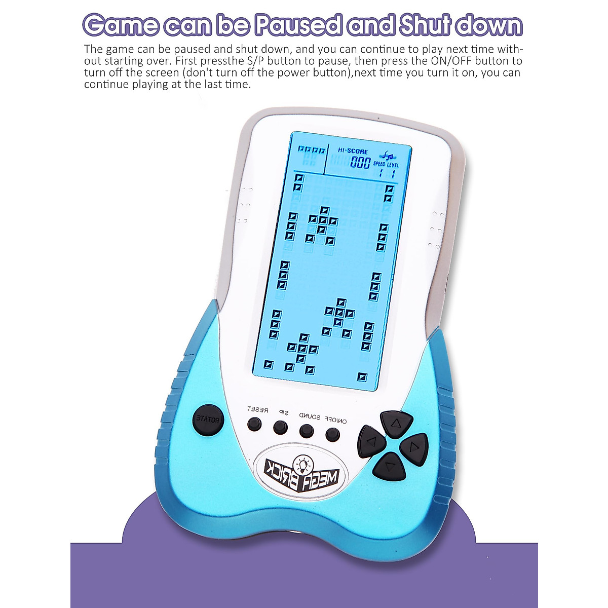 HLF New Retro Block Brick Game Console Large Screen Blue Backlight Brightness can be Adjusted Build in 23 Game Compatible with Lithium Battery/AAA Batteries can Plug in Headphone (Blue)