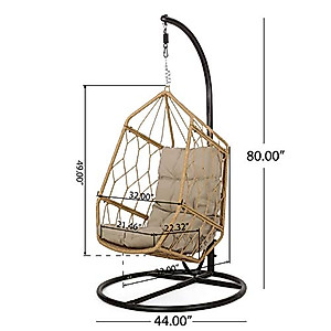 Christopher Knight Home Allegra Outdoor Hanging Chair with Stand, Light Brown + Tan + Black