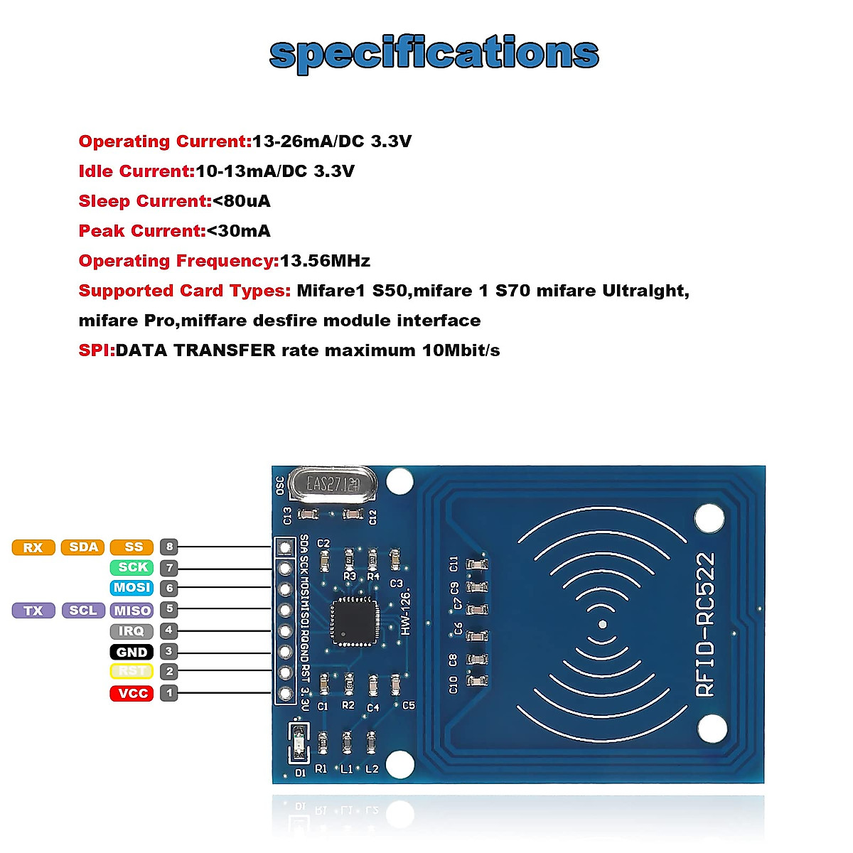 Diitao 5PCS RFID Kit Mifare RC522 Reader Module RF IC Card Sensor Module with S50 White Card+Key Ring