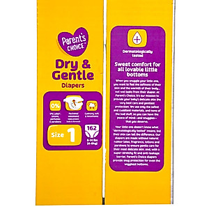 Parent's Choice Diapers, Dry & Gentle Diapers Size 2 (12-18 lbs) - 144 Count