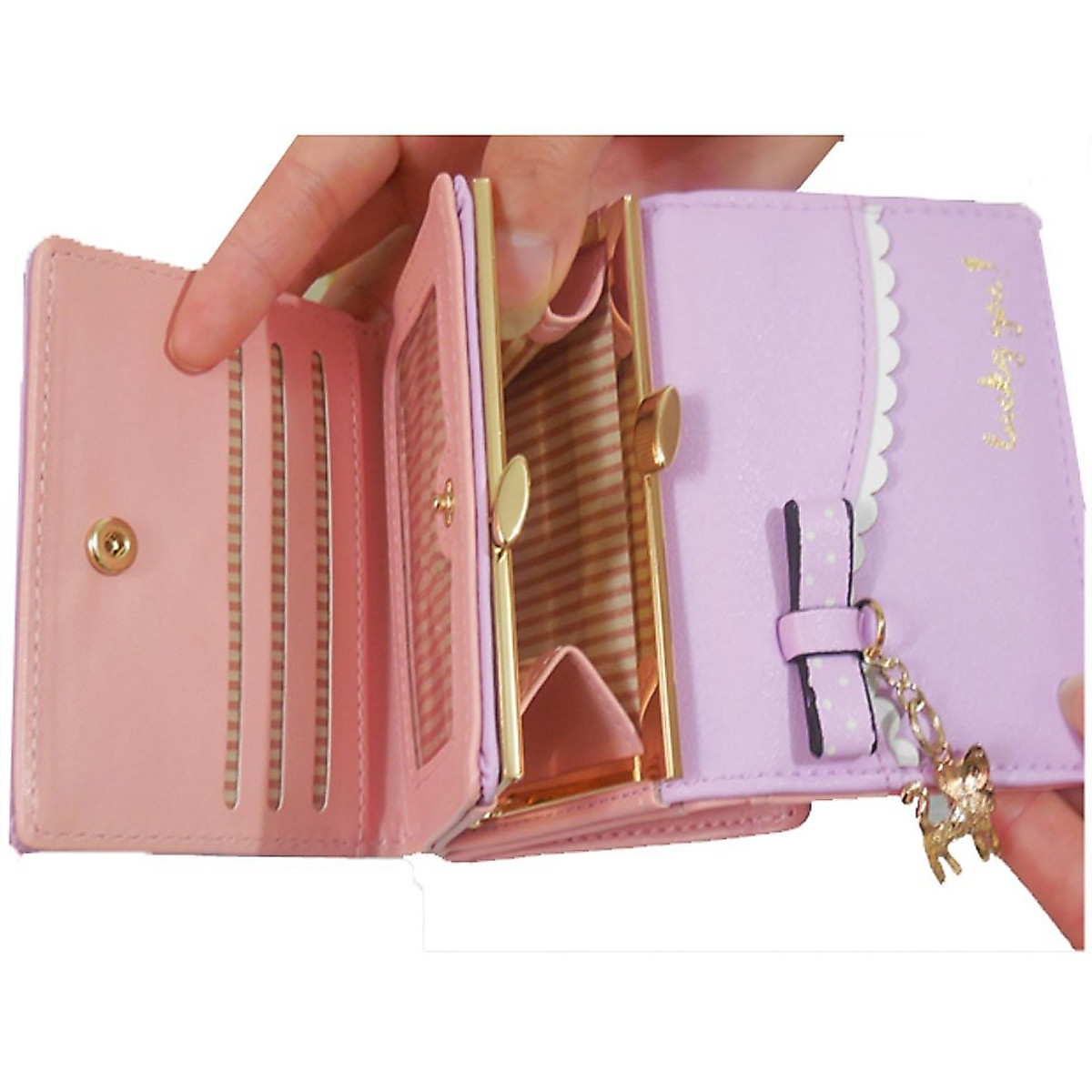 edfamily Womens Leather Cute Cat Bowknot Small Wallet Coins Purse Card Holder (Purple)