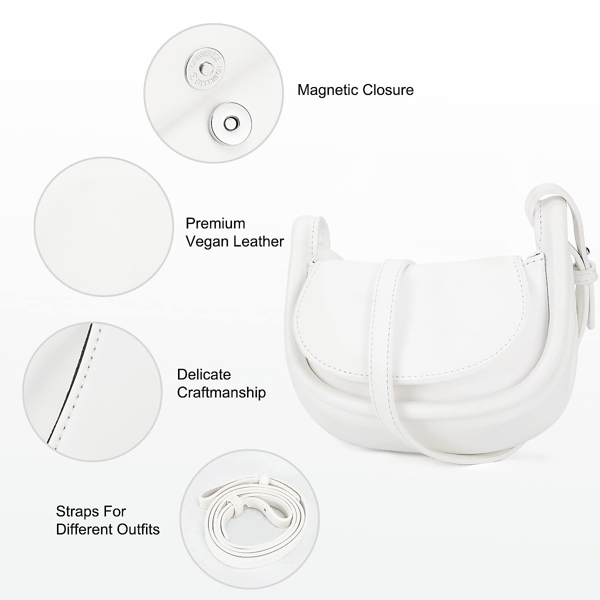 CECILE Designer Shoulder Handbags for Women, Mini Crossbody Purse Bag, Small Trendy Clutches wth 2 Straps (White)