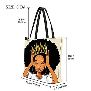 Tote Bag for Women Melanin Poppin Black History Month Shoulder Handbag Oxford Large Capacity Work Fit