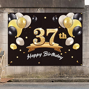 PAKBOOM Happy 37th Birthday Banner Backdrop - 37 Birthday Party Decorations Supplies for Men - Black Gold 4 x 6ft