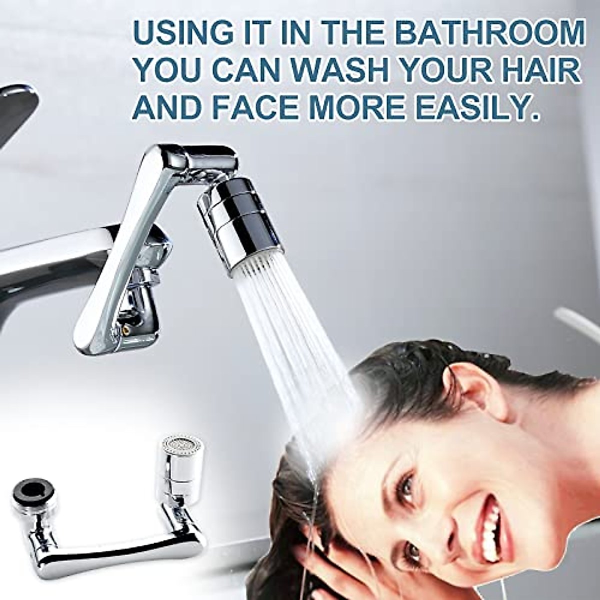 1440° Rotating Faucet Extender Aerator 1080°+360° Universal Large Angle Robotic Arm Water Nozzle Swivel Faucet Extender for Face Washing Gargle and Eyewash with 2 Water Outlet Modes
