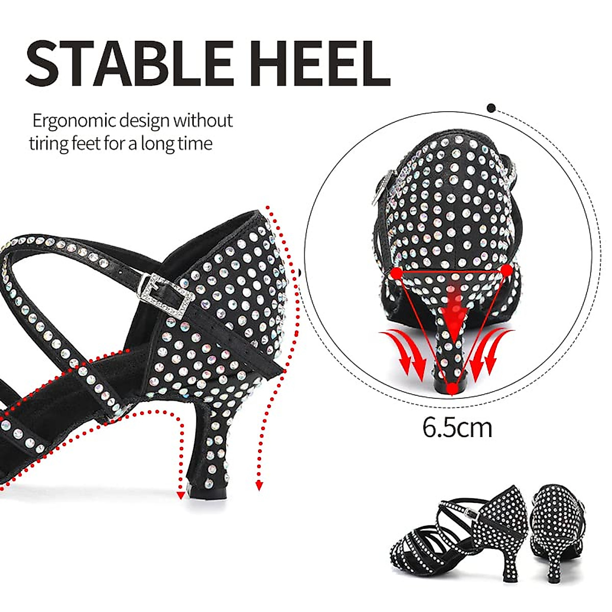 DKZSYIM Women's Satin Latin Dance Shoes Rhinestone Ballroom Salsa Performance Practice Dancing Shoes,AFCT40403-Black-6.5,US 7