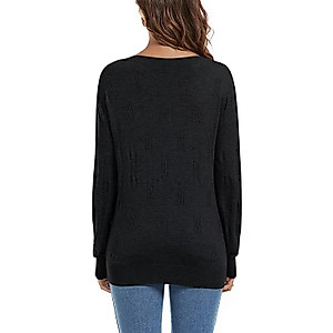 FEKOAFE Women's Long Sleeve V Neck Sweater Tops 2025 Fall Winter Trendy V Neck Casual Pullover Tops Black S