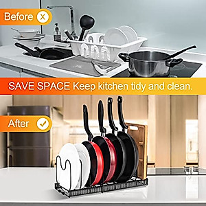 YUMPION Pot Organizer Rack for Cabinet, Expandable Pot Racks, Pots and Pans Organizer for Kitchen Cabinet, 3 Easy DIY Methods Pot Rack Organizer, Pot Lid Holder with 10 Adjustable Compartments