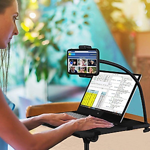 Projector Stand,Laptop Tripod Stand Adjustable Height 17.7 to 47.2 Inch with Gooseneck Phone Holder, Portable Projector Stand Tripod for Outdoor Movies-Detachable Computer DJ Racks Holder Mount