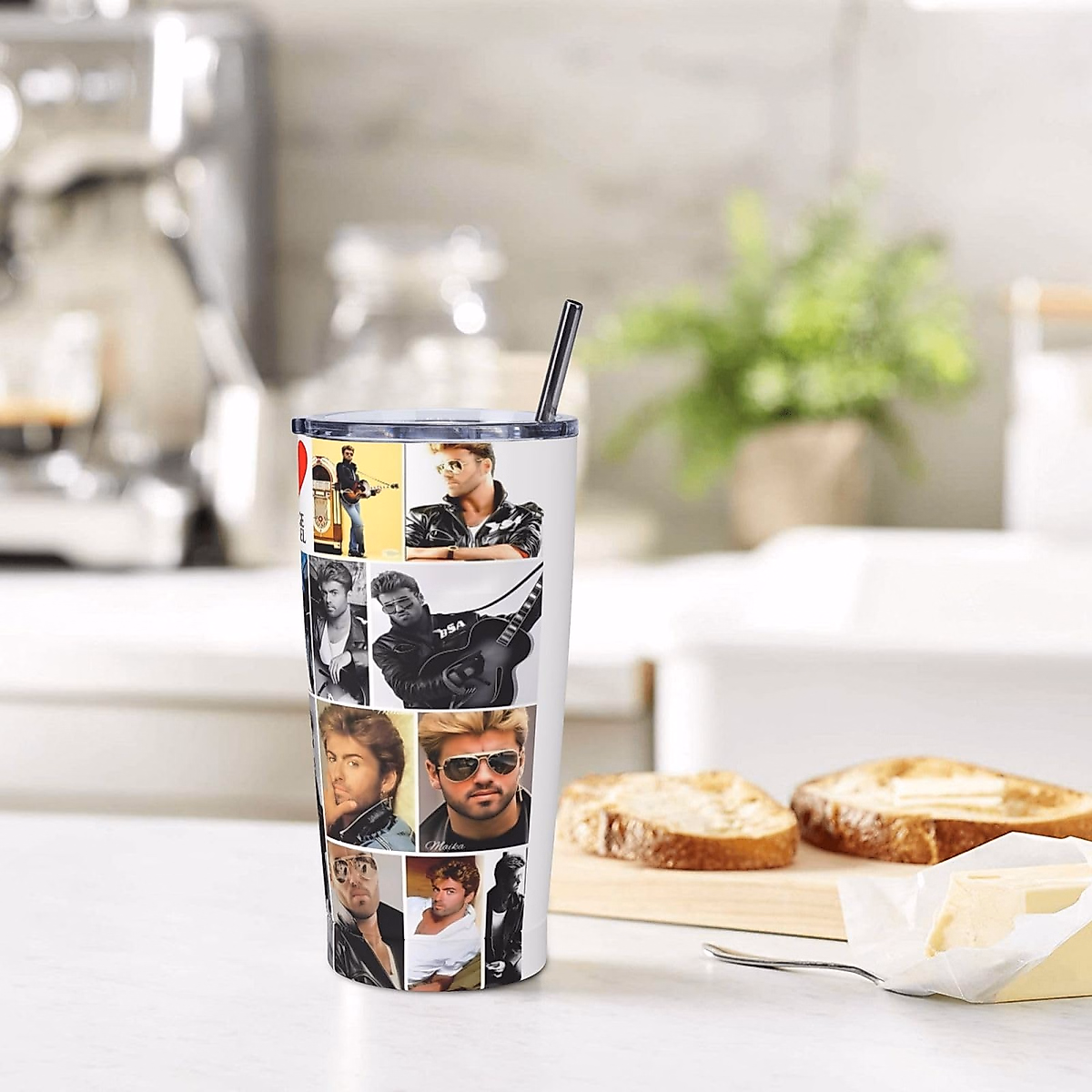 DFAGGQL George Music Michael Stainless Steel Insulated Tumbler Coffee Mug Water Cup Vacuum Bottle with Straw and Lid 20 oz