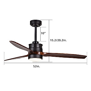 EKIZNSN 3 Blade Wood Ceiling Fans with Lights, 50'' Outdoor Indoor Ceiling Fan for Bedroom/Farmhouse/Patios, 3 Downrod Included