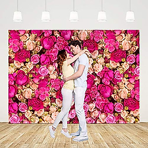 Ticuenicoa 7x5ft Pink Red Rose Flowers Photography Backdrop Valentine's Day Photo Background Baby Shower Wedding Happy Birthday Decoration Mother's Day Backdrop Blossoms Roses Photo Booth Props