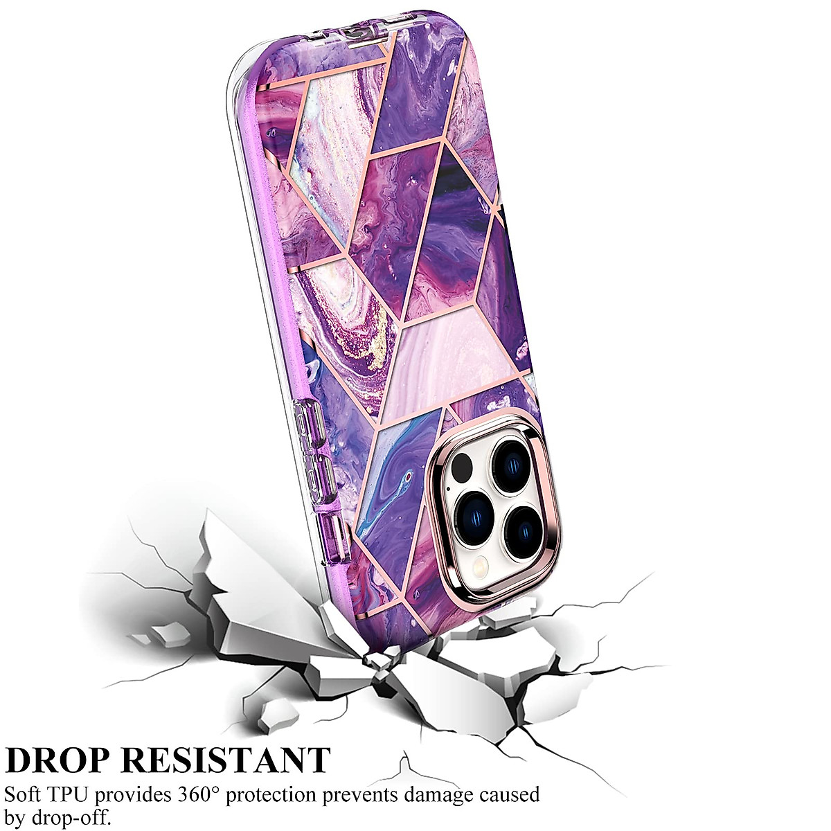 Troniker Stylish Bumper Case Designed for iPhone 13 Pro Max, Purple Marble iPhone 13 Pro Max Case for Women Girls Boys Full-Body Protective Case Cover with Built-in Screen Protector