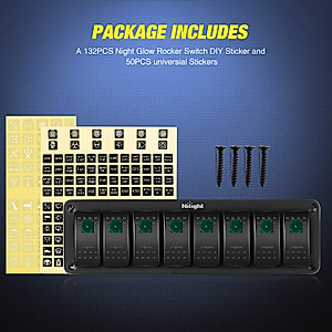 Nilight 8 Gang Rocker Switch Panel 5Pin On Off Toggle Switch Aluminum Holder 12V 24V Dash Pre-Wired Green Backlit Switches for Automotive Cars Marine Boats RVs Truck, 2 Years Warranty