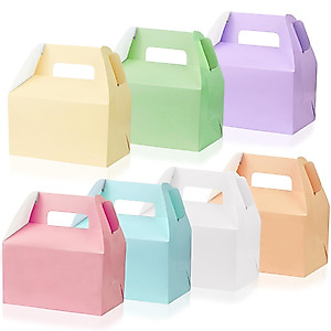 MUMULULU 28 PCS Colorful Gable Gift Boxes for Snacks Treats and Goodies 7 Pastel Shades Available Purple Green Pink Yellow Orange Blue and White for Birthday Party Favors