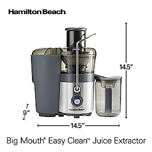 Hamilton Beach Juicer Machine, Centrifugal Extractor, Big Mouth 3" Feed Chute, Easy Clean, 2-Speeds, BPA Free Pitcher, Holds 40 oz. - 850W Motor, Silver