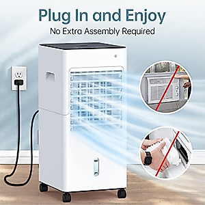 AGILLY 3-in-1 Evaporative Air Cooler, 3 Wind Speeds, 60°Oscillation Swamp Cooler, 12H Timer, Remote Control & LED Screen, Portable Air Conditioner Fan for Small Room Home & Office, White