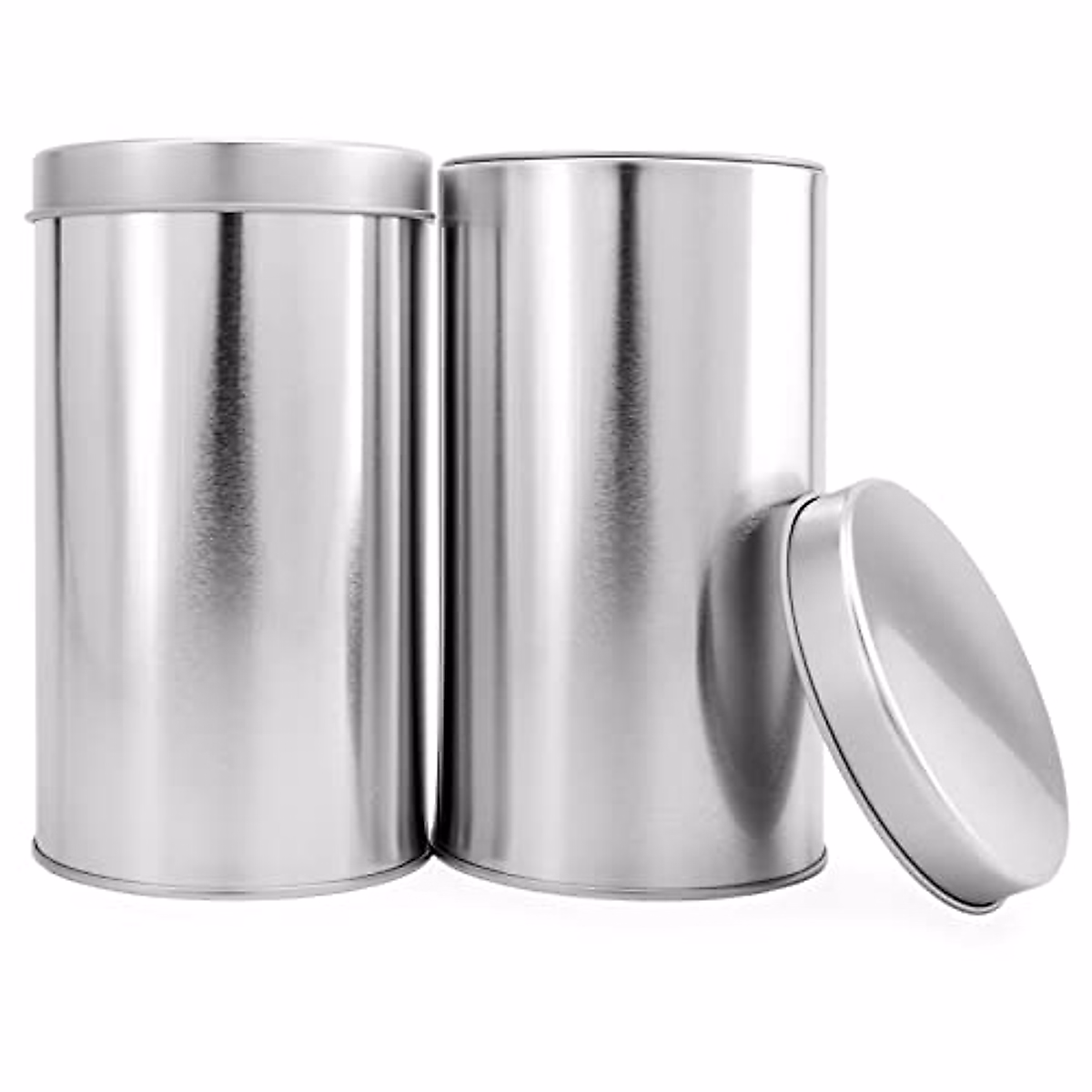 Solstice Double Seal Tea Canisters (4-Pack, Medium); Round Metal Containers with Interior Seal Lid
