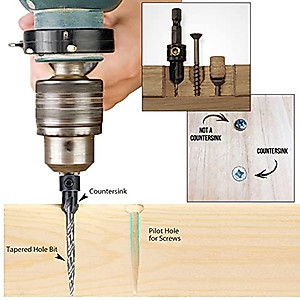 Yakamoz 5Pcs Taper Drill Countersink Set 1/4" Hex Shank Countersinks with Tapered Point Pilot Drill Bits for Woodworking