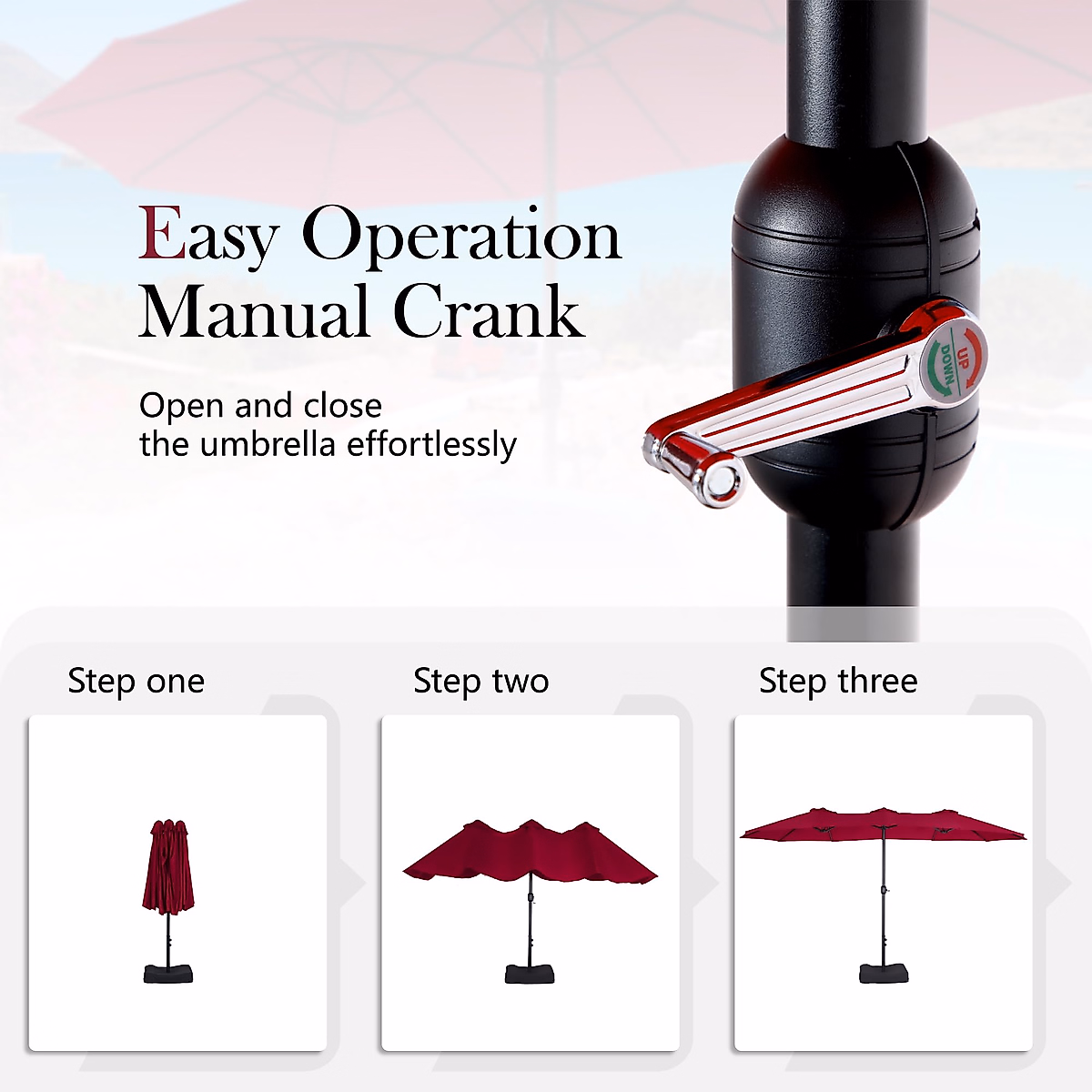 Sophia & William 15ft Patio Umbrella (Base Included), Extra Large Outdoor Double-sided Umbrella, Red