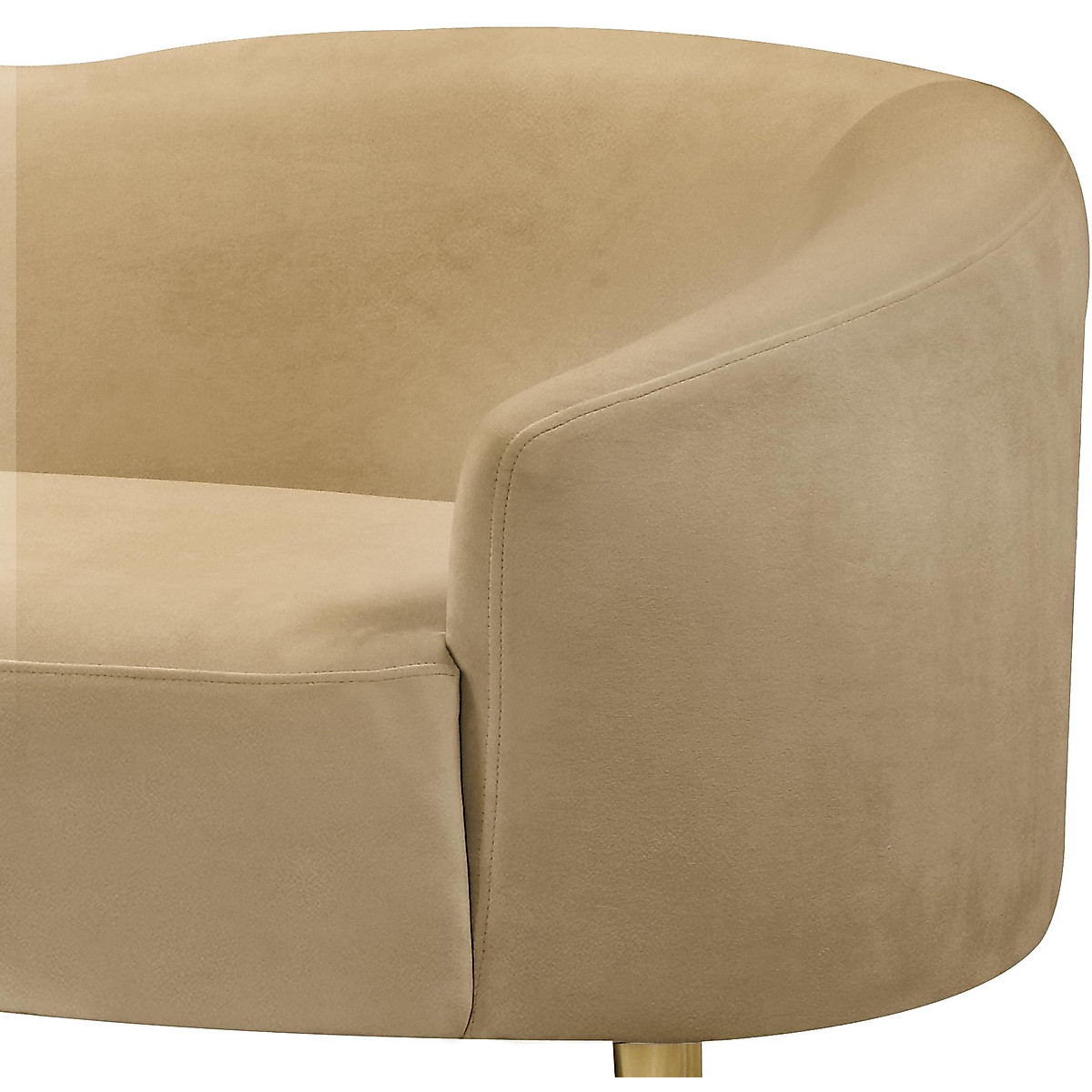 Meridian Furniture 659Camel-L Ritz Collection Modern | Contemporary Upholstered Loveseat with Rich Camel Velvet, Gold Metal Legs, Curved Contemporary Design, 67" W x 31.75" D x 30.5" H, Camel