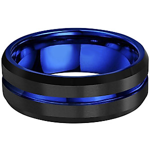 4mm 6mm 8mm 10mm Blue Groove Black Matte Finish Tungsten Carbide Wedding Band Ring Engraved I Love You (8mm,11)