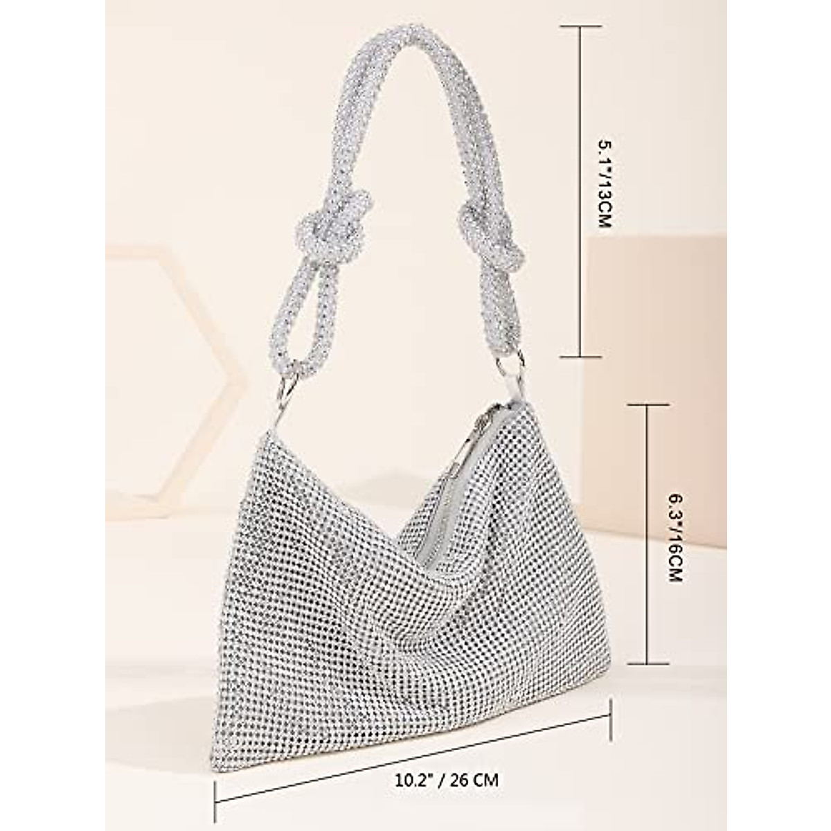 Rhinestone Purse Chic Sparkly Evening Handbags for Women Bling Hobo Bag Shiny Silver Purse for Wedding Party Club