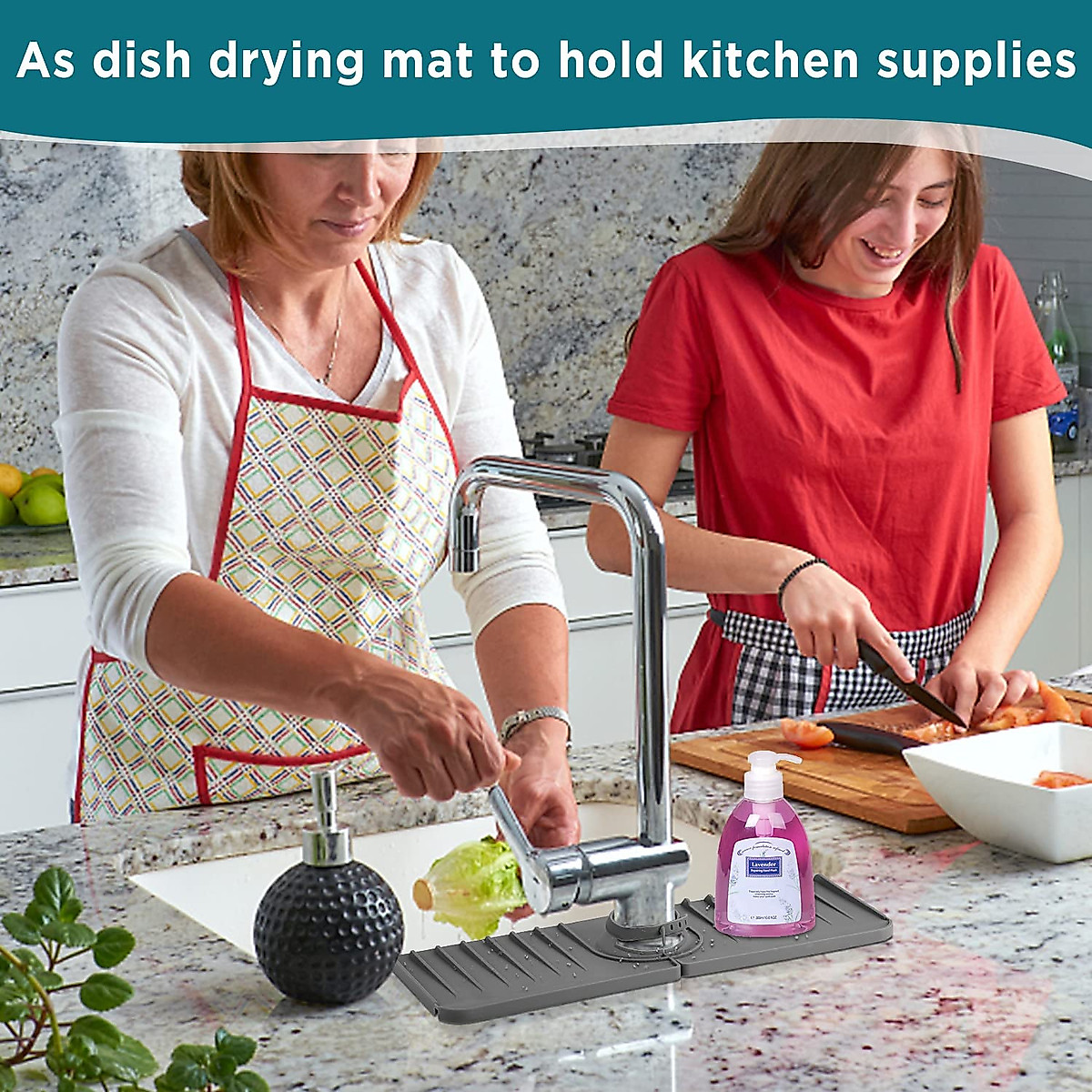 Silicone Faucet Mat - 2Pcs Silicone Faucet Handle Drip Catcher Tray for Kitchen Bathroom Countertop Sink Splash Guard Draining Dish Drying Pad