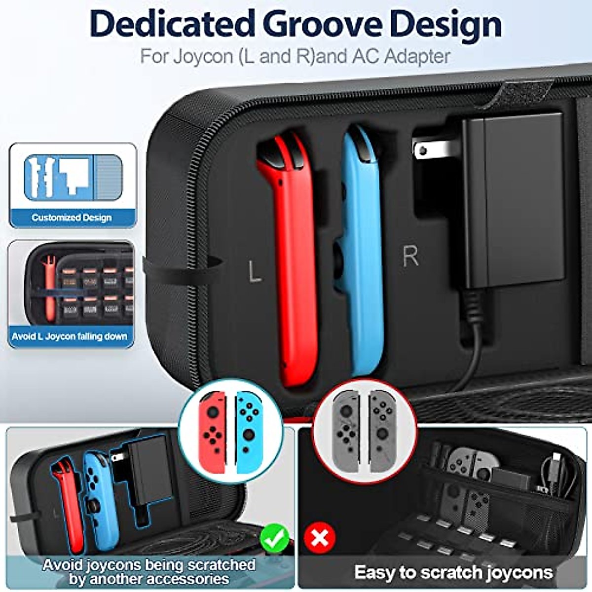 Switch OLED Carrying Case Compatible with Nintendo Switch/OLED Model, Portable Switch Travel Carry Case Fit for Joy-Con and Adapter, Hard Shell Protective Switch Pouch Case with 20 Games, Black