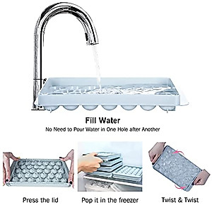 DZHJKIO Round Ice Cube Trays for Freezer with Cover & Bin, 3 Packs 1In Small Circle Ice Ball Maker Mold, BPA Free Ice Tray for Cocktail & Whiskey (3 Sphere Trays & 1 Container & Ice Tongs) (Blue)…