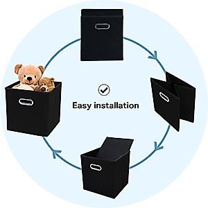 Yunkeeper Black Fabric Cubby Storage Bins，13x13x13 Inches ，Cube Organizer Bins Foldable Storage Bins with Dual Handles Fabric Organizer Bins and Basket Storage Box，Set of 3 ，Black