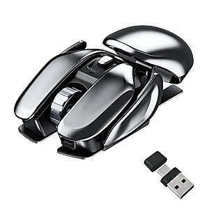DANCESOUL Unique Look Wireless Mouse with USB＆Type C 2-in-1 Receiver, Rechargeable, Silent Click, Optical, Cordless Mouse for Laptop,PC,Computer,MacBook and All USB Type C Devices-Metal Grey