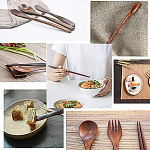 Wooden Utensils for Eating Reusable Wooden Bamboo Cutlery Set with Case 9 Pcs Travel Utensils, Fork and Spoon Set Wood Flatware Set for Eating with Knife Chopsticks Straw