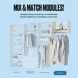 Tall Hanging Closet Unit - Modular Closet System for Hanging - Corner Closet System - Closet Organizers and Storage Shelves (White, 27 inches Wide) Closet Shelves