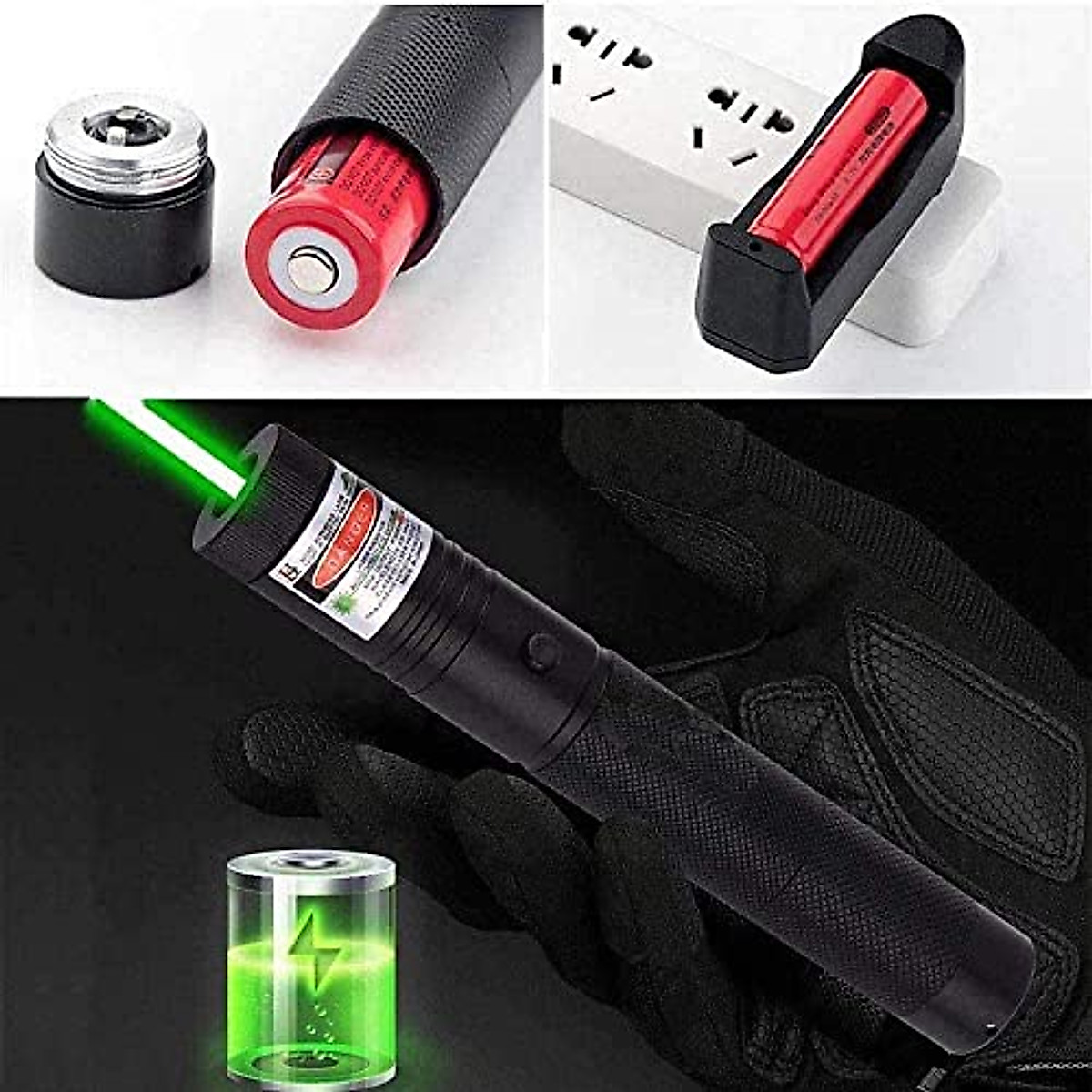 FOBSERD Long Range Tactical Green with Red Beam Laser Pointer, Adjustable Focus Light Pointer for Night Astronomy Outdoor Camping and Hiking