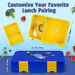 Ordiffo Bento Lunch Box for Kids, 4-6 Compartments with Leakproof Removable Compartment, Dishwasher Safe, Pre-School Kid Toddlers Daycare Lunches Snack Container for Boys, Space Astronaut