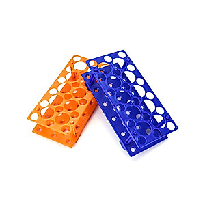 QWORK Plastic Test Tube Rack, 4 Pack Centrifuge Tube Rack Laboratory Holder for 10ml / 15ml / 50ml, 2 Blue and 2 Orange