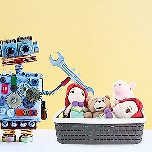 CertBuy 3 Pack Plastic Storage Baskets 14 x 10 x 4.5 Inch, Large Weave Storage Bins with Handle for Cabinet, Shelf, Kitchen, Bedroom, Bathroom and Office – Dark Grey